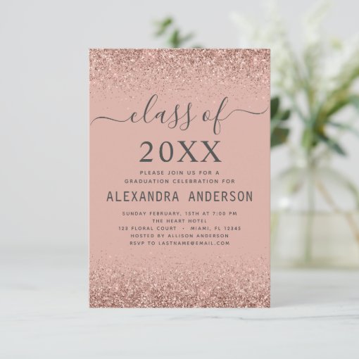 Class of 2023 Graduation Pink Rose Gold Glitter Invitation | Zazzle