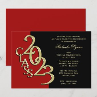 Class of 2023 Graduation Red and Gold Invitation | Zazzle