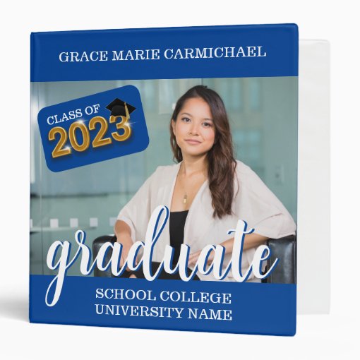 Class of 2023 Modern Blue Graduate Photo 3 Ring Bi 3 Ring Binder | Zazzle