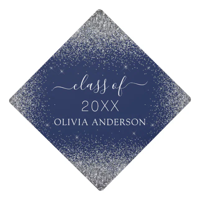 Class of 2023 Navy Blue Silver Glitter Graduate Graduation Cap Topper ...