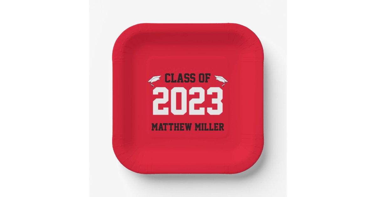Class of 2023 Red White and Black Graduate Name Paper Plates | Zazzle