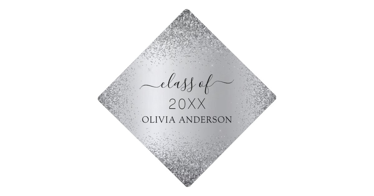 Class of 2023 Silver Girly Glitter Graduate Graduation Cap Topper | Zazzle