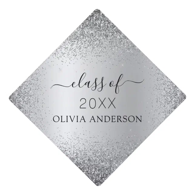 Class of 2023 Silver Girly Glitter Graduate Graduation Cap Topper | Zazzle