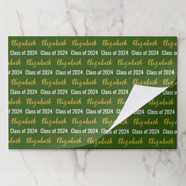 Class of 2024 and Graduate's Name Green White Gold Paper Pad | Zazzle
