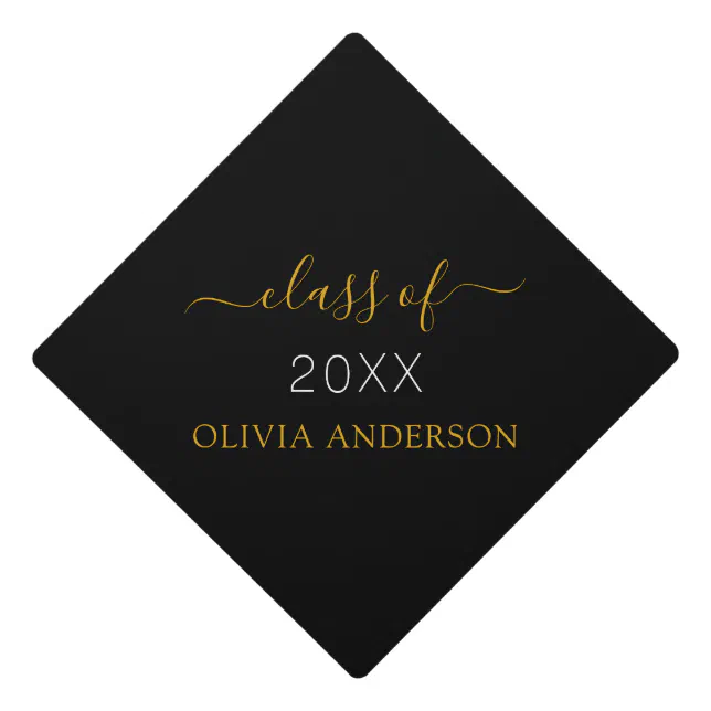 Class of 2024 Black Gold Simple Graduate Graduation Cap Topper | Zazzle
