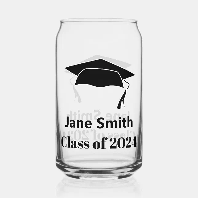 Class of 2024 Black Graduate's Name Text Grad Cap Can Glass | Zazzle