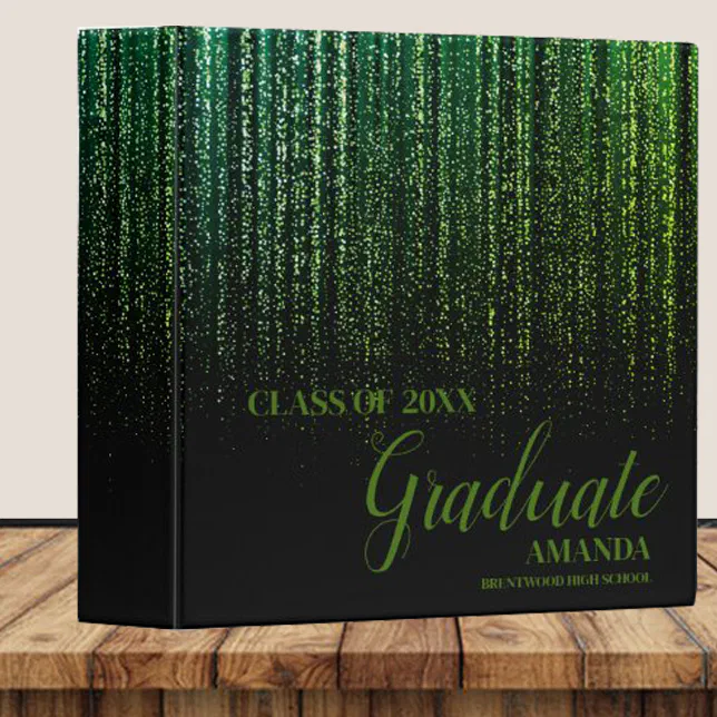 Class Of 2024 Black Green Glitter Graduation 3 Ring Binder | Zazzle