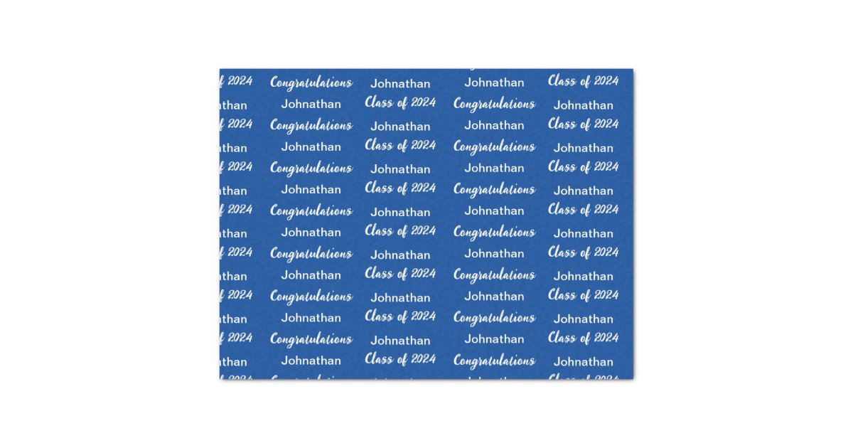 Class of 2024 Blue White Congratulations Grad Name Tissue Paper | Zazzle