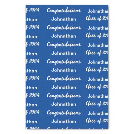 Class of 2024 Blue White Congratulations Grad Name Tissue Paper | Zazzle