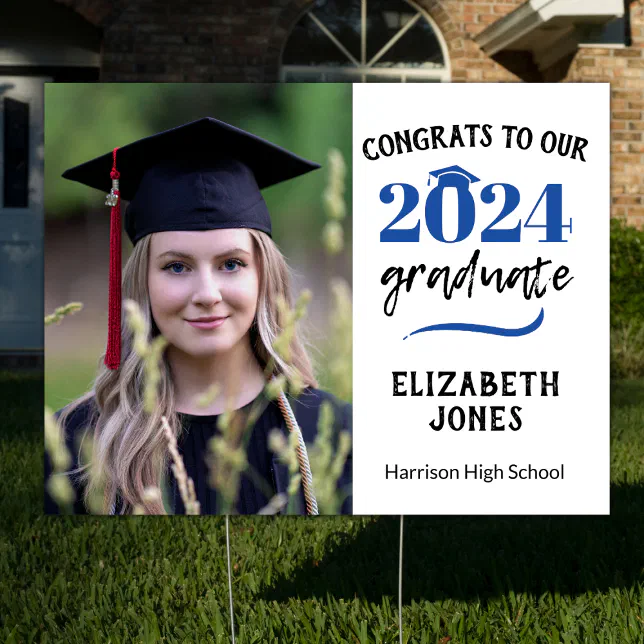 Class of 2024 Double Sided Blue Graduation Photo Sign | Zazzle