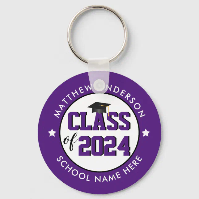 Class of 2024 Elegant Royal Purple Graduation Keychain | Zazzle