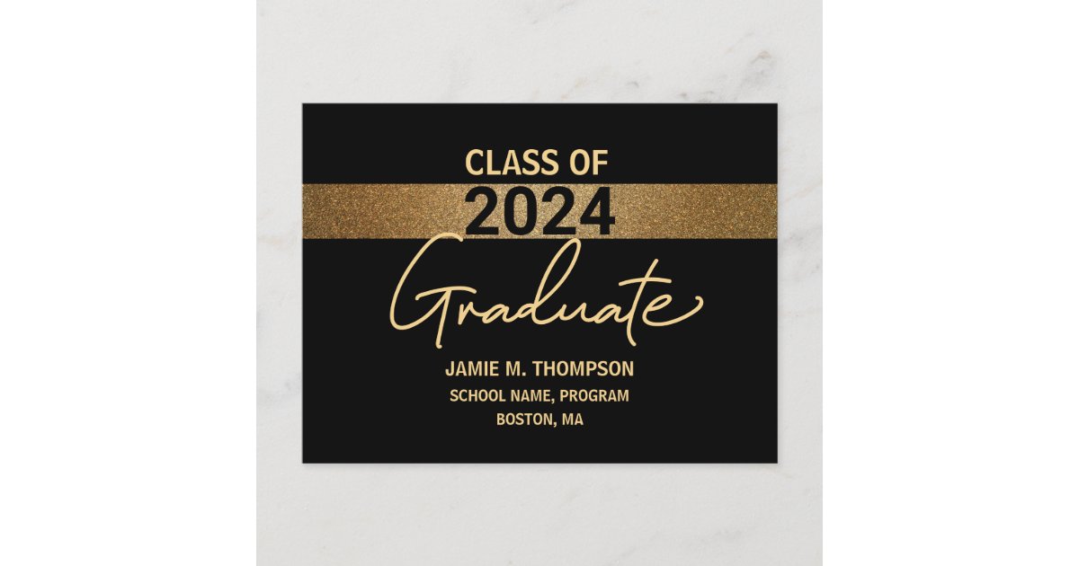 Class of 2024 Gold and Black Graduation Announceme Postcard | Zazzle