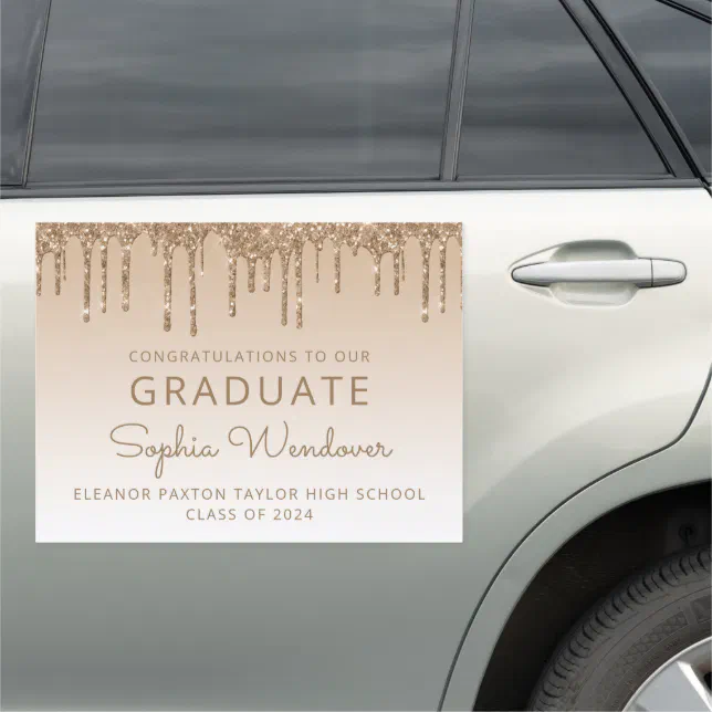 Class of 2024 Gold Glitter Drip Graduation Car Magnet | Zazzle