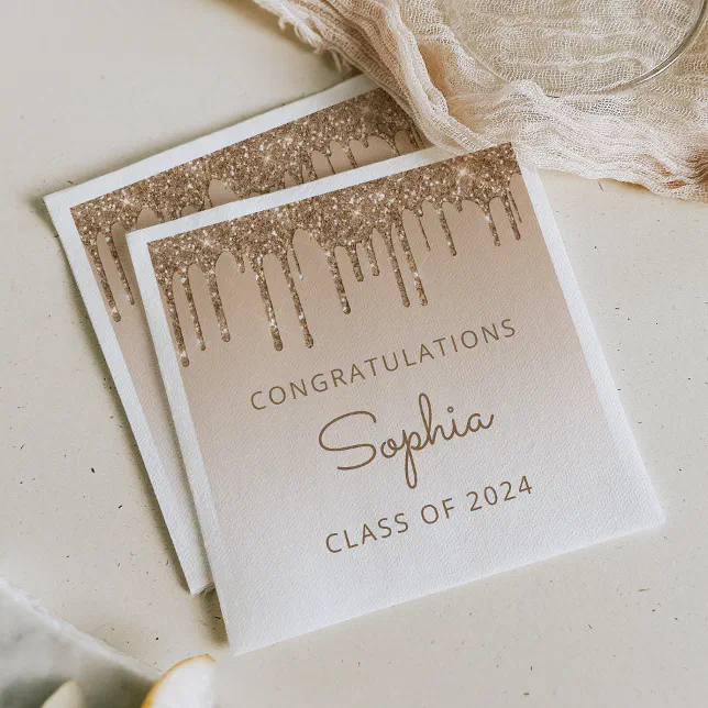 Class of 2024 Gold Glitter Drip Graduation Napkins | Zazzle