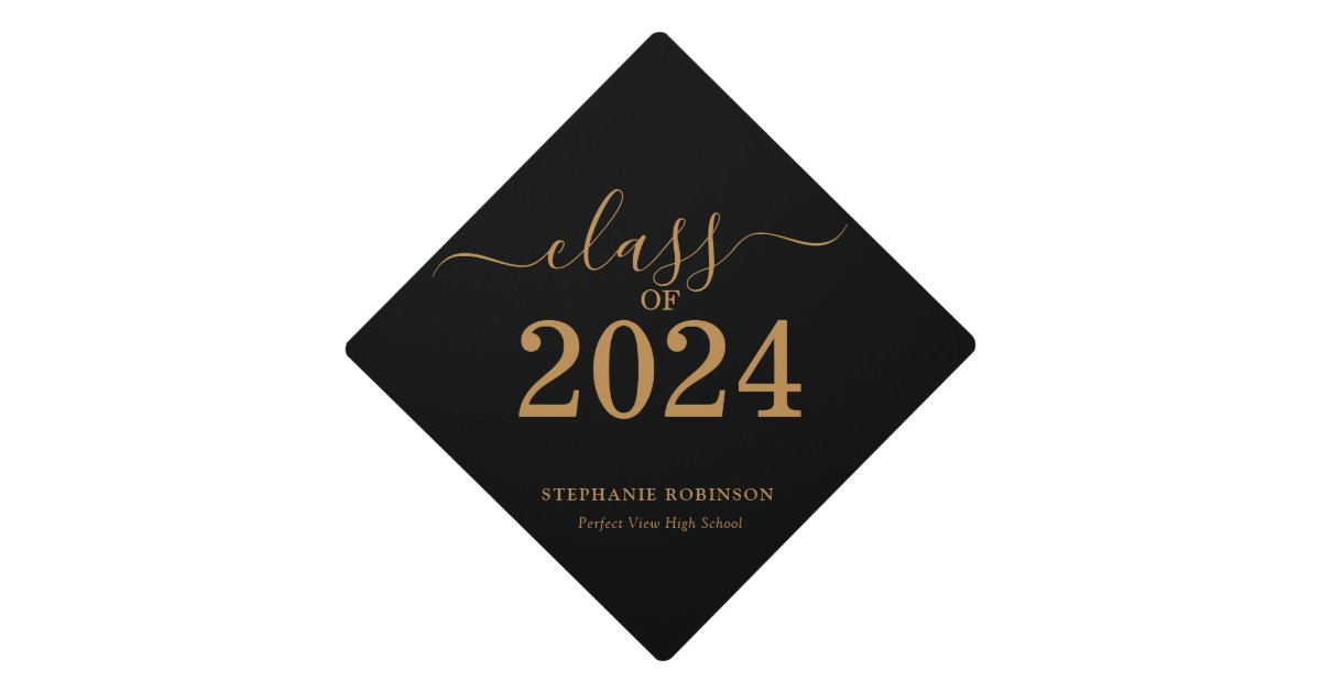 Class of 2024 Gold Script Graduation Cap Topper | Zazzle