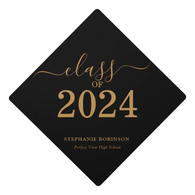 Class of 2024 Gold Script Graduation Cap Topper | Zazzle