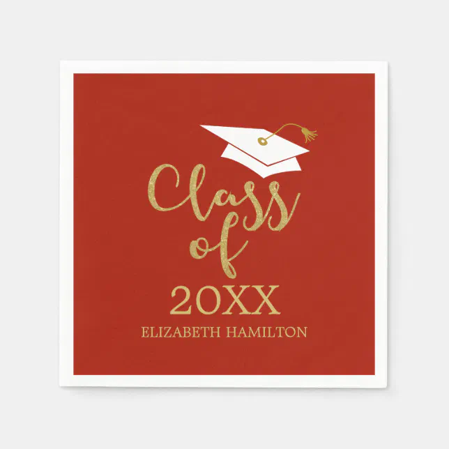 Class of 2024 Grad Cap Gold Glitter Calligraphy Napkins | Zazzle