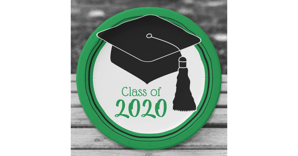 Class of 2024 Grad Cap Green and Black Paper Plates | Zazzle