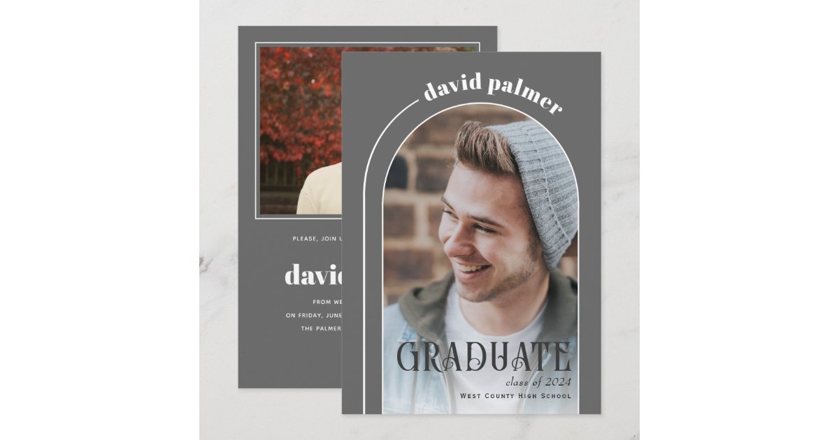 Class of 2024 GRADUATE arch grey photo Invitation | Zazzle