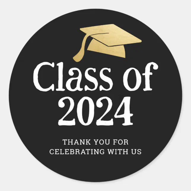 Class of 2024 Graduate Hat | Thank You Black Classic Round Sticker | Zazzle