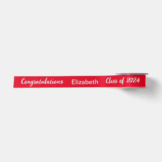 Class of 2024 Graduate Name Red and White Script Satin Ribbon | Zazzle