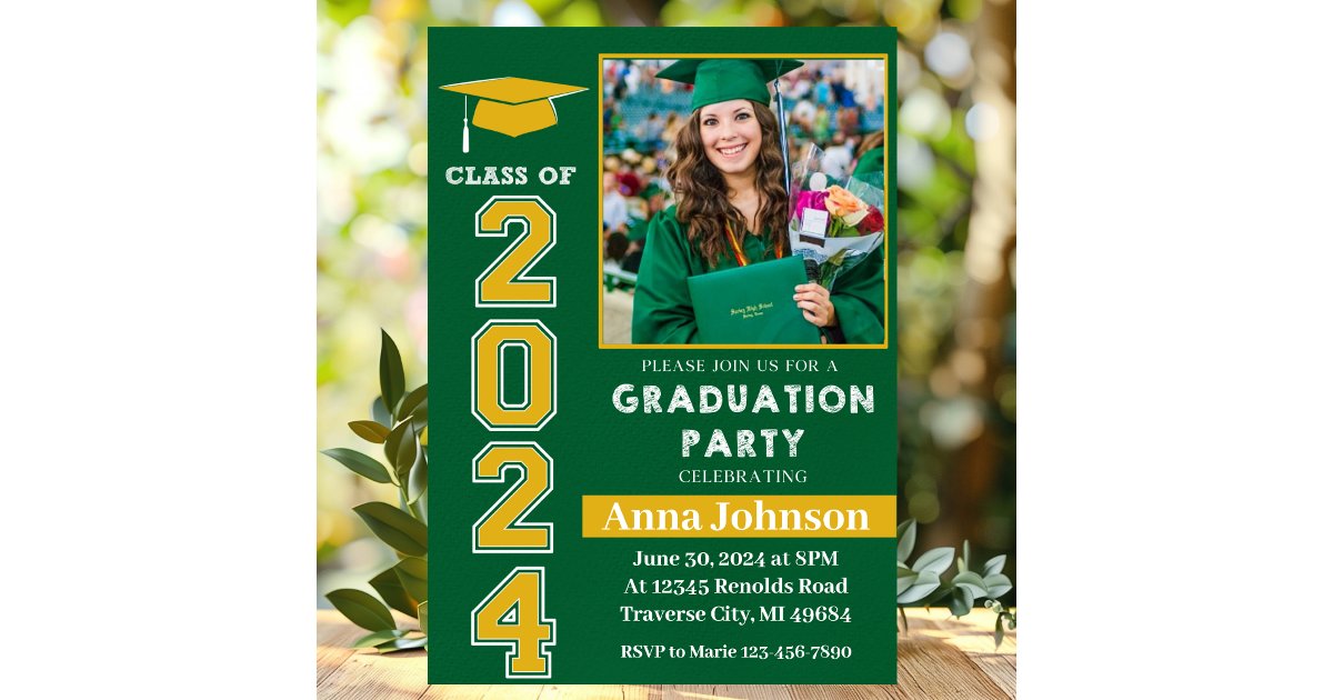 Class of 2024 Green Yellow Graduation Invitatio Invitation | Zazzle