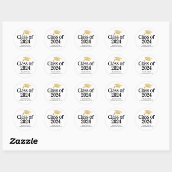 Class of 2024 Minimal Graduate Hat | Thank You Classic Round Sticker ...