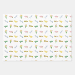 Class of 2024 Pastel Graduation Cap Toss, Balloons Wrapping Paper ...