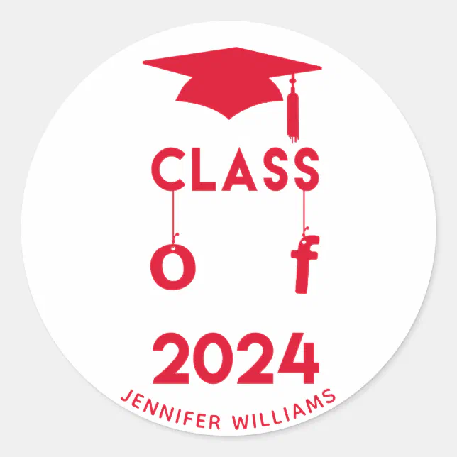 Class of 2024 - Personalized Red Graduation Classic Round Sticker | Zazzle