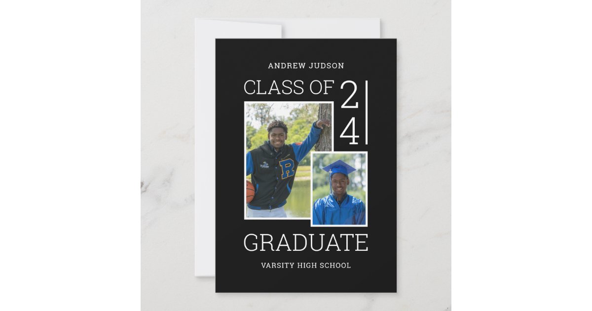 Class Of 2024 Photo Bio Black & White Open House Invitation | Zazzle