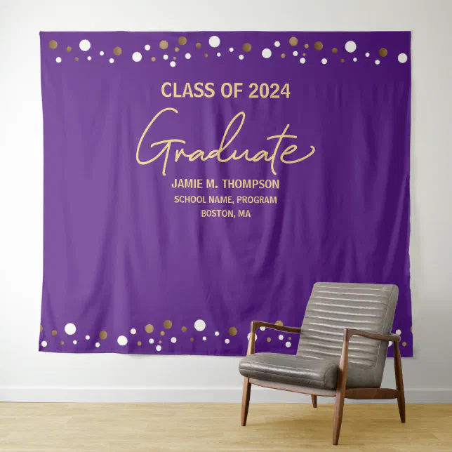Class of 2024 Purple Gold backdrop graduation | Zazzle