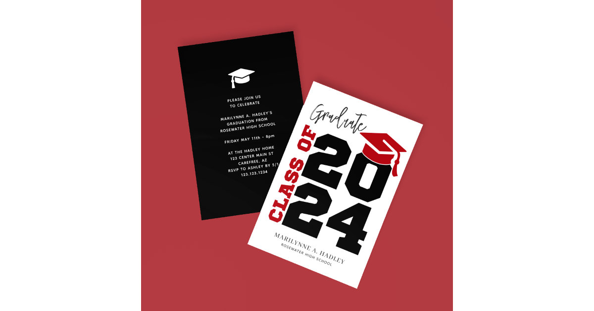 Class of 2024 Red and Black Graduation Invitation | Zazzle