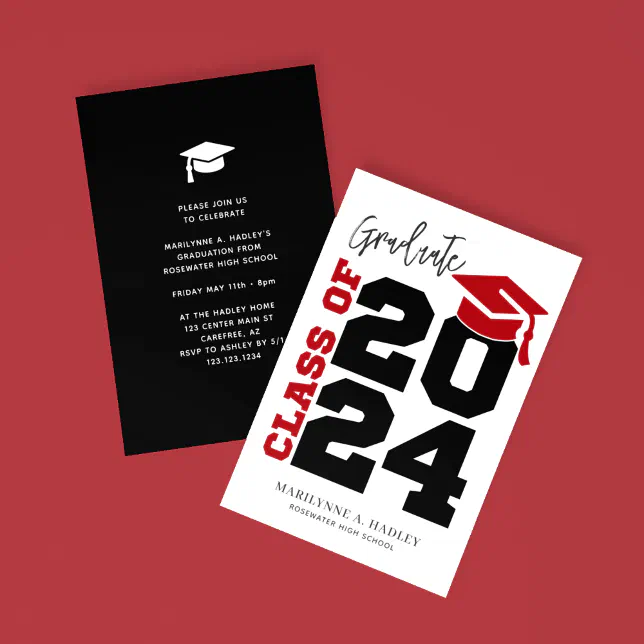 Class of 2024 Red and Black Graduation Invitation | Zazzle