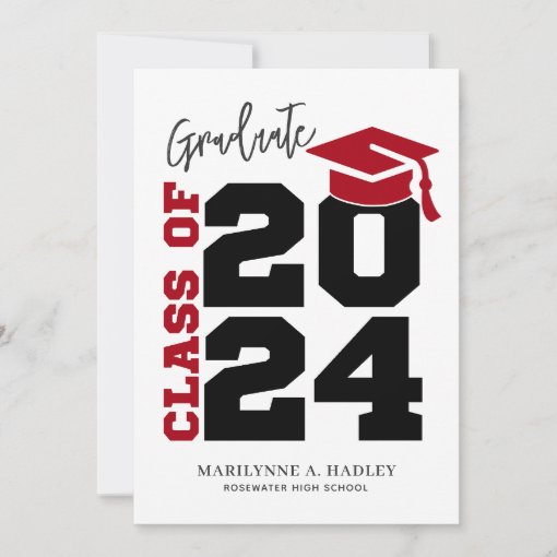 Class of 2024 Red and Black Graduation Invitation | Zazzle