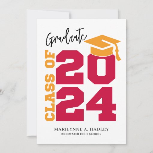 Class of 2024 Red and Gold Graduation Invitation | Zazzle