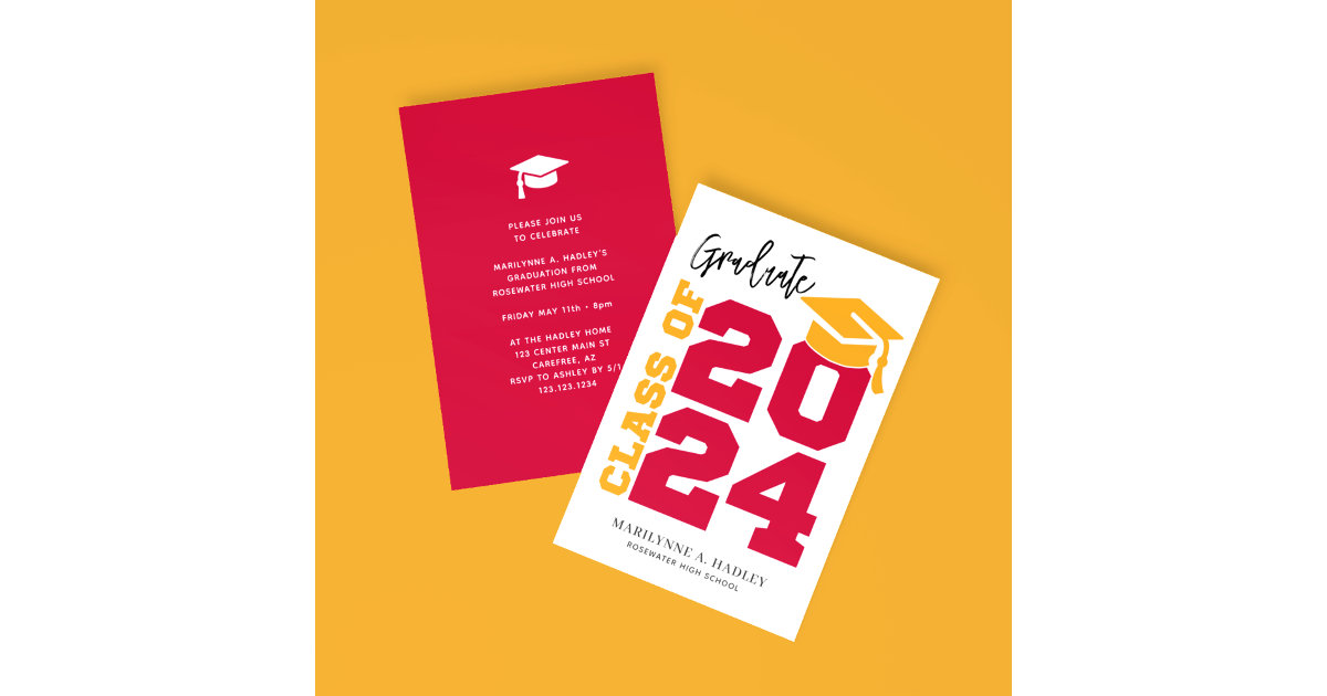 Class of 2024 Red and Gold Graduation Invitation | Zazzle
