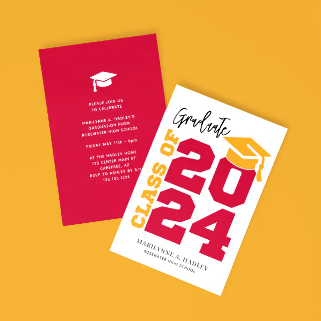 Class of 2024 Red and Gold Graduation Invitation | Zazzle