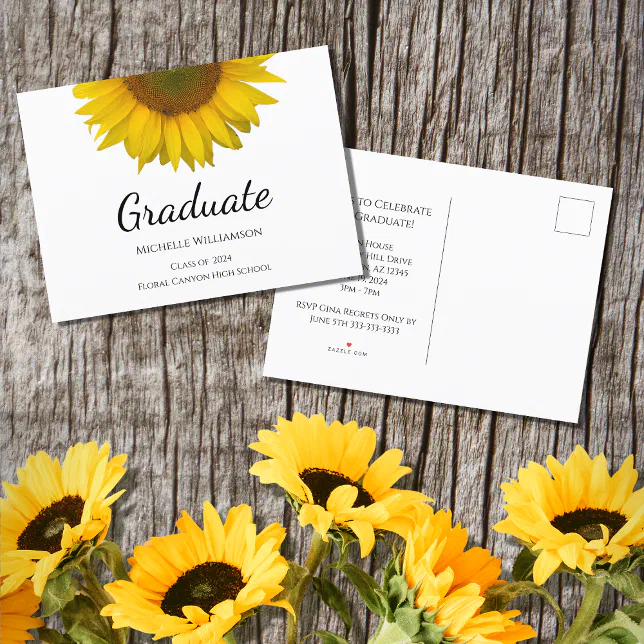 Class of 2024 Rustic Sunflower Graduation Party Invitation Postcard ...