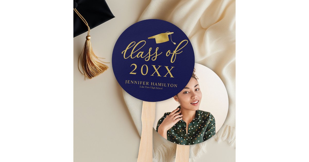 Class Of 2024 Simple Elegant 1 Photo Graduation Hand Fan | Zazzle