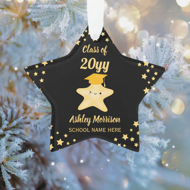 Class of 2025 2026 Black & Gold Star Graduation Ornament | Zazzle