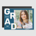 Class of 2025 Blue Bold Font Photo Graduation Magnetic Invitation | Zazzle