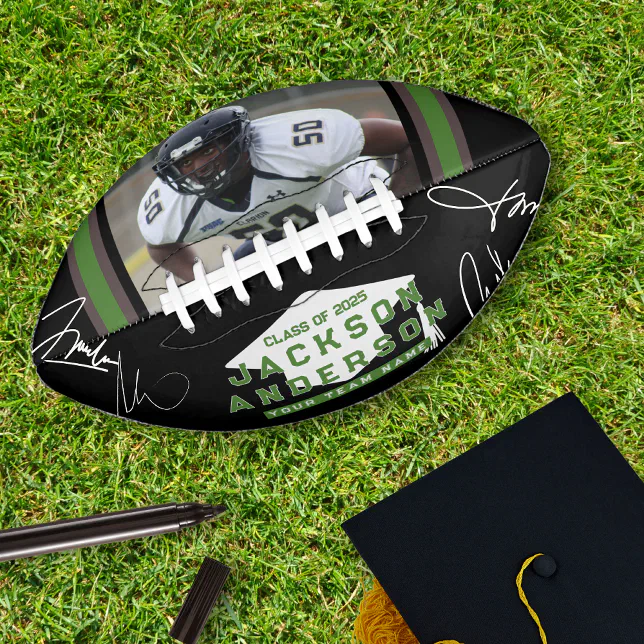 Class of 2025 Customizable Photo Keepsake Black Football | Zazzle