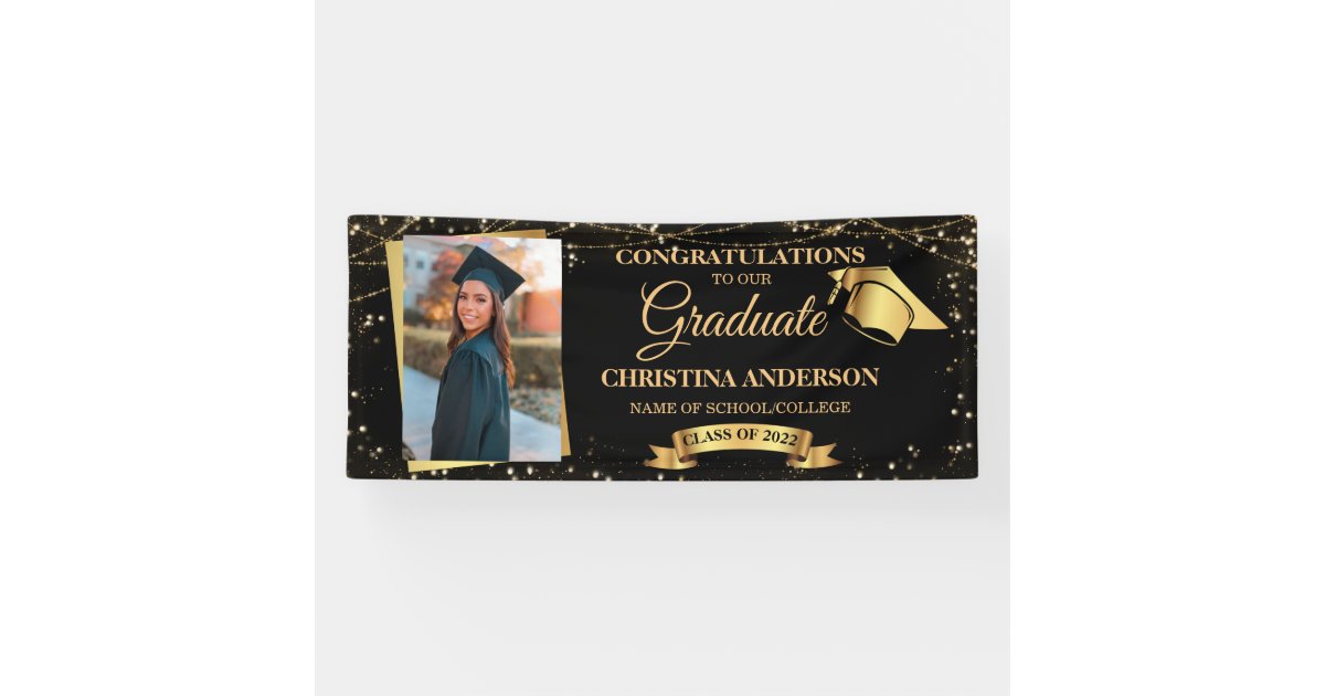 Class of 2025 Elegant Black Gold Graduation Photo Banner | Zazzle