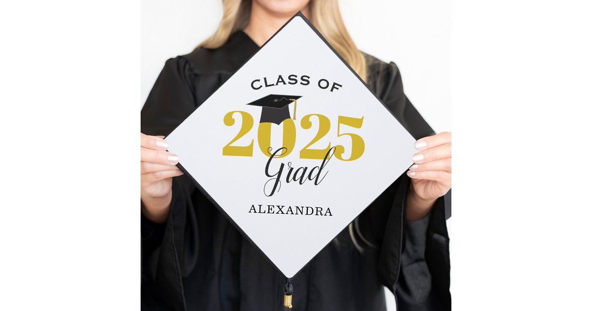 Class of 2025 Grad Gold and Black Graduation Cap Topper | Zazzle