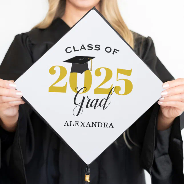 Class of 2025 Grad Gold and Black Graduation Cap Topper | Zazzle