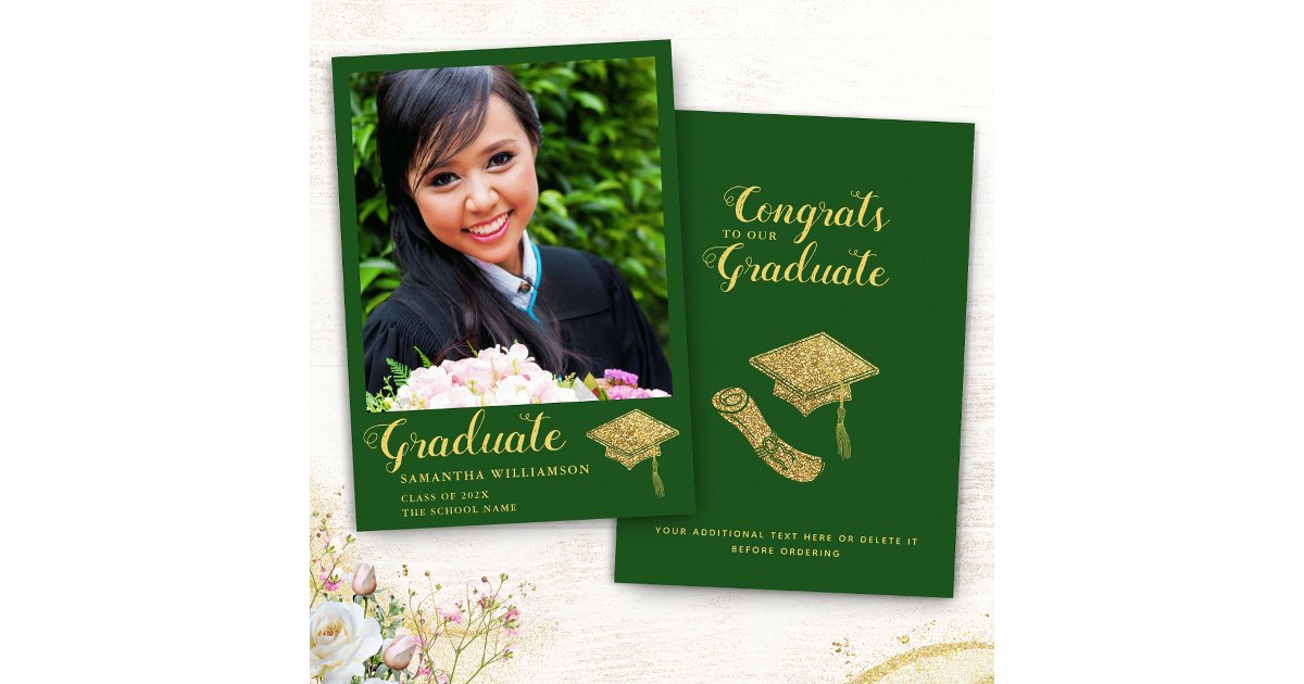 Class of 2025 Graduate Green and Gold Graduation Announcement | Zazzle