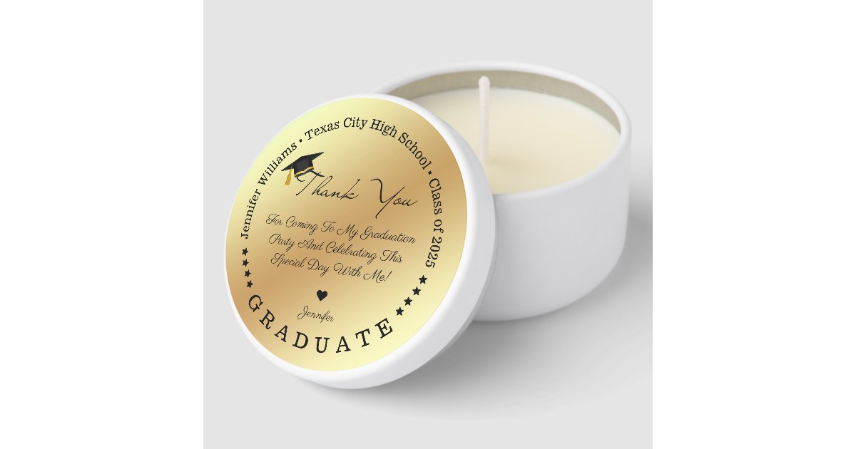 class of 2025, graduation modern golden thank you mini candle favors ...