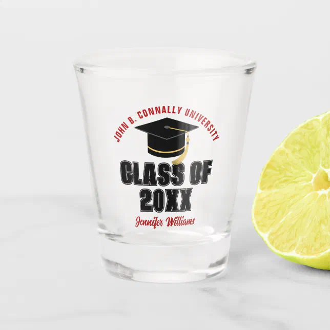 Class of 2025 Graduation Red Personalized Graduate Shot Glass | Zazzle