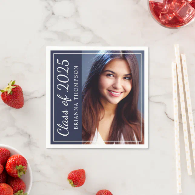 Class of 2025 Midnight Blue Graduation Party Photo Napkins | Zazzle