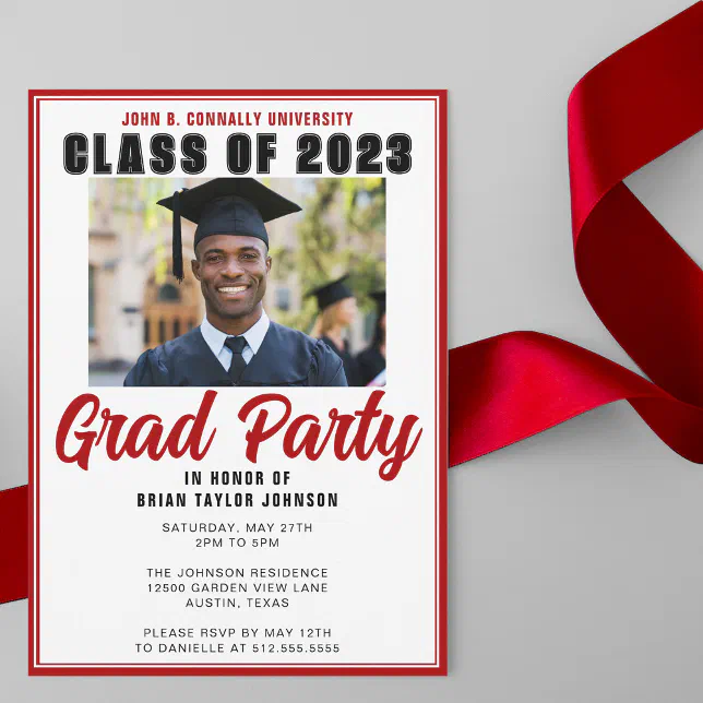Class of 2025 Photo Modern Red Graduation Party Invitation | Zazzle